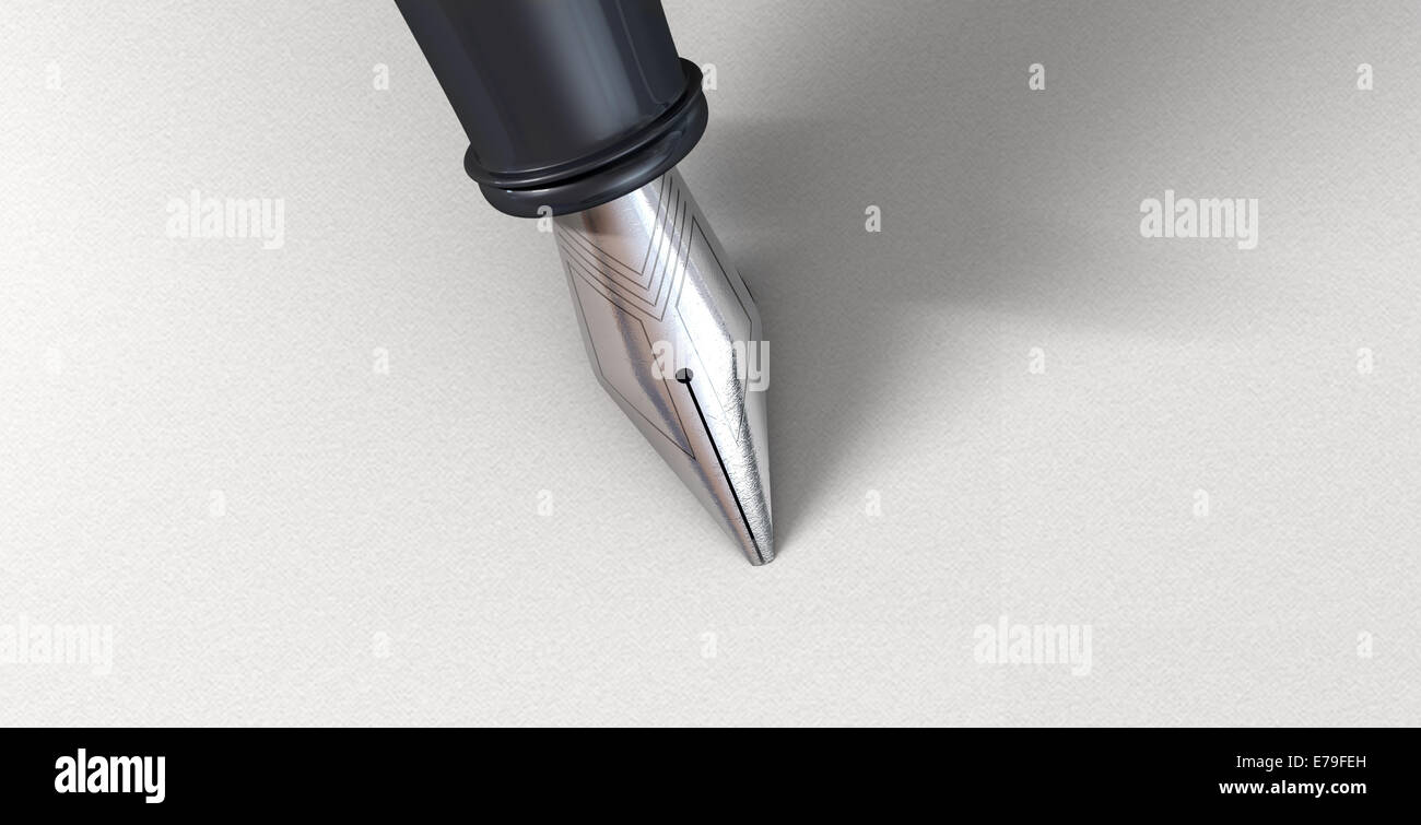 A closeup view of the tip of a fountain pen resting in a drawing ...