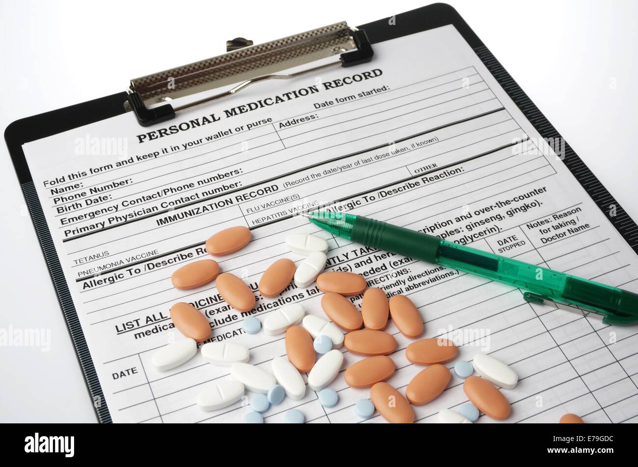 Medical chart ready for writing and pills Stock Photo - Alamy