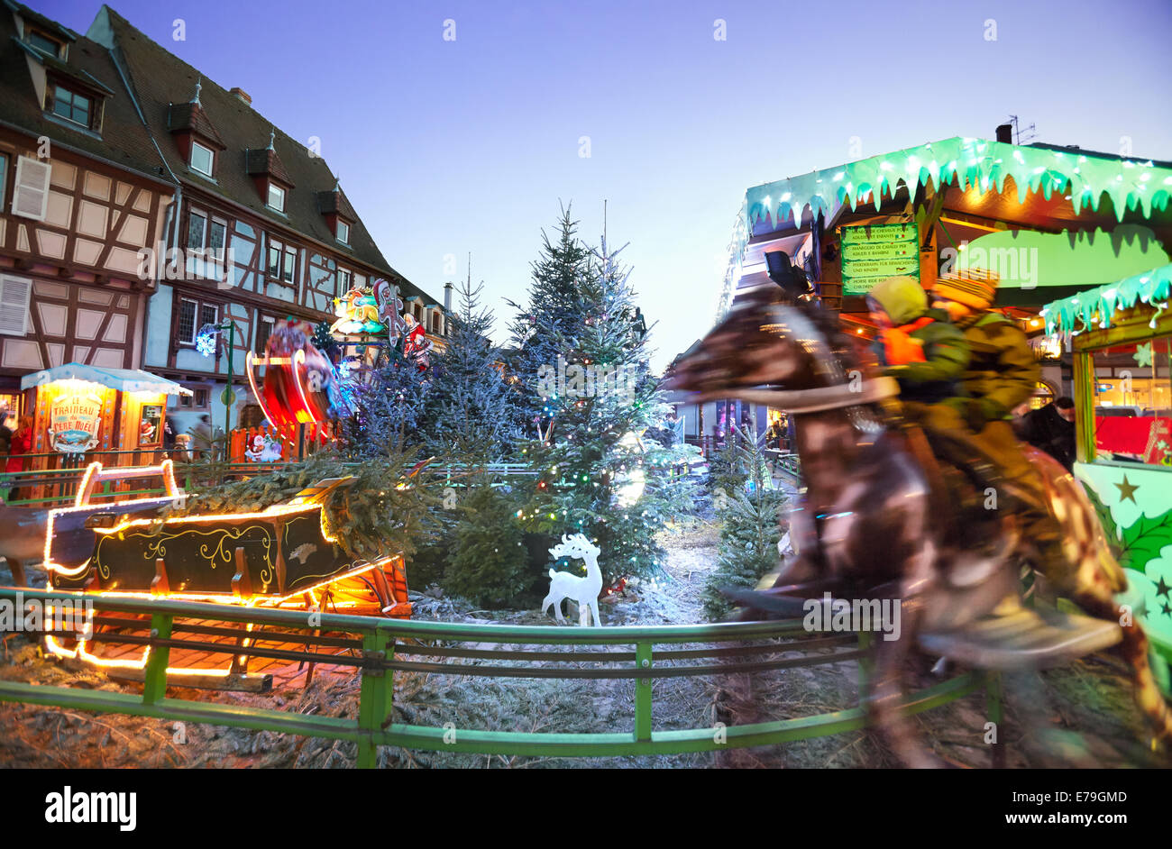 Children's carousel ride at Christmas. Colmar. Haut-Rhin. Alsace ...