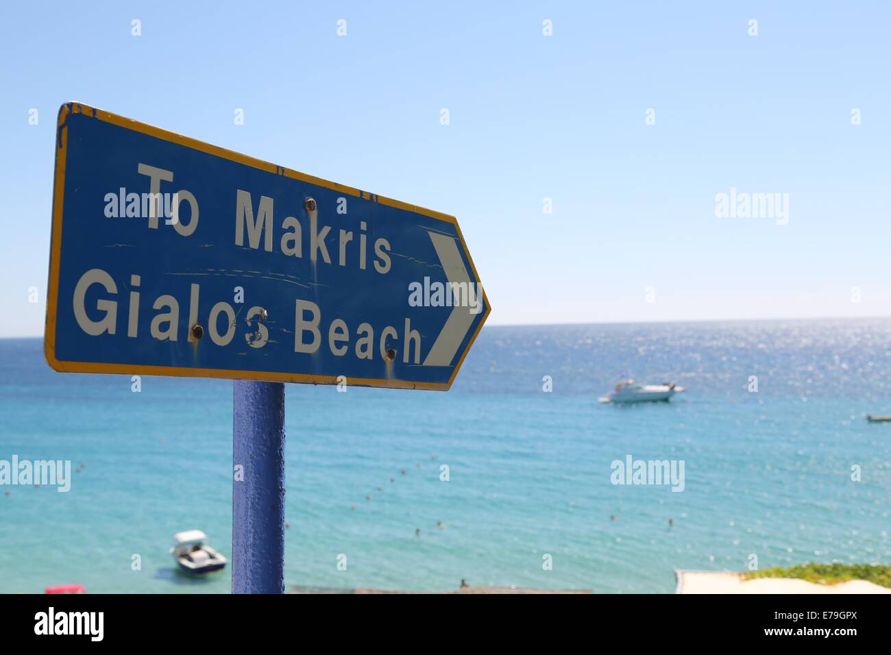 Makris Gialos beach sign near Lassi, Argostoli. Kefalonia Island ...
