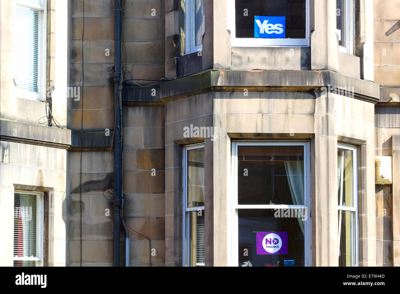 Yes and No window posters in Tenement flats above and below, in ...