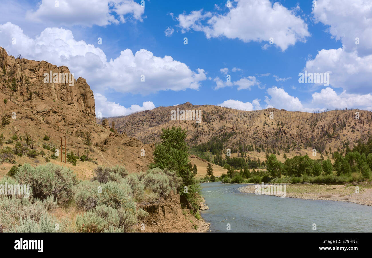 Buffalo Bill State Park showing the high rock mountains and Shoshone ...