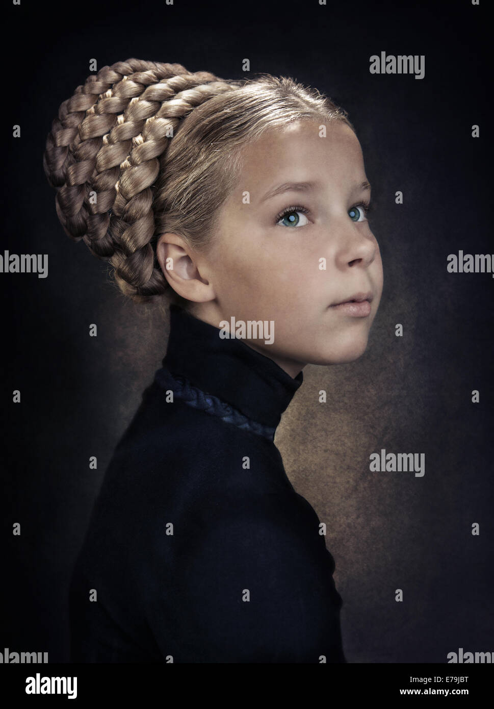 studio portrait of a young girl stylized as the dark age painting Stock ...