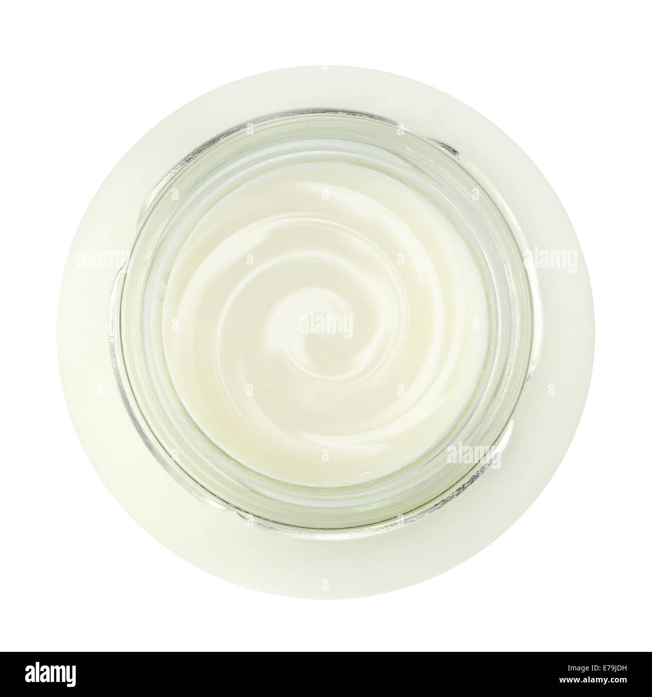 Jar of fresh yogurt, top view, on white background Stock Photo - Alamy