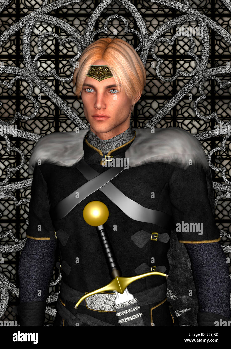 3D digital render of a beautiful fairy tale prince on a background of a ...