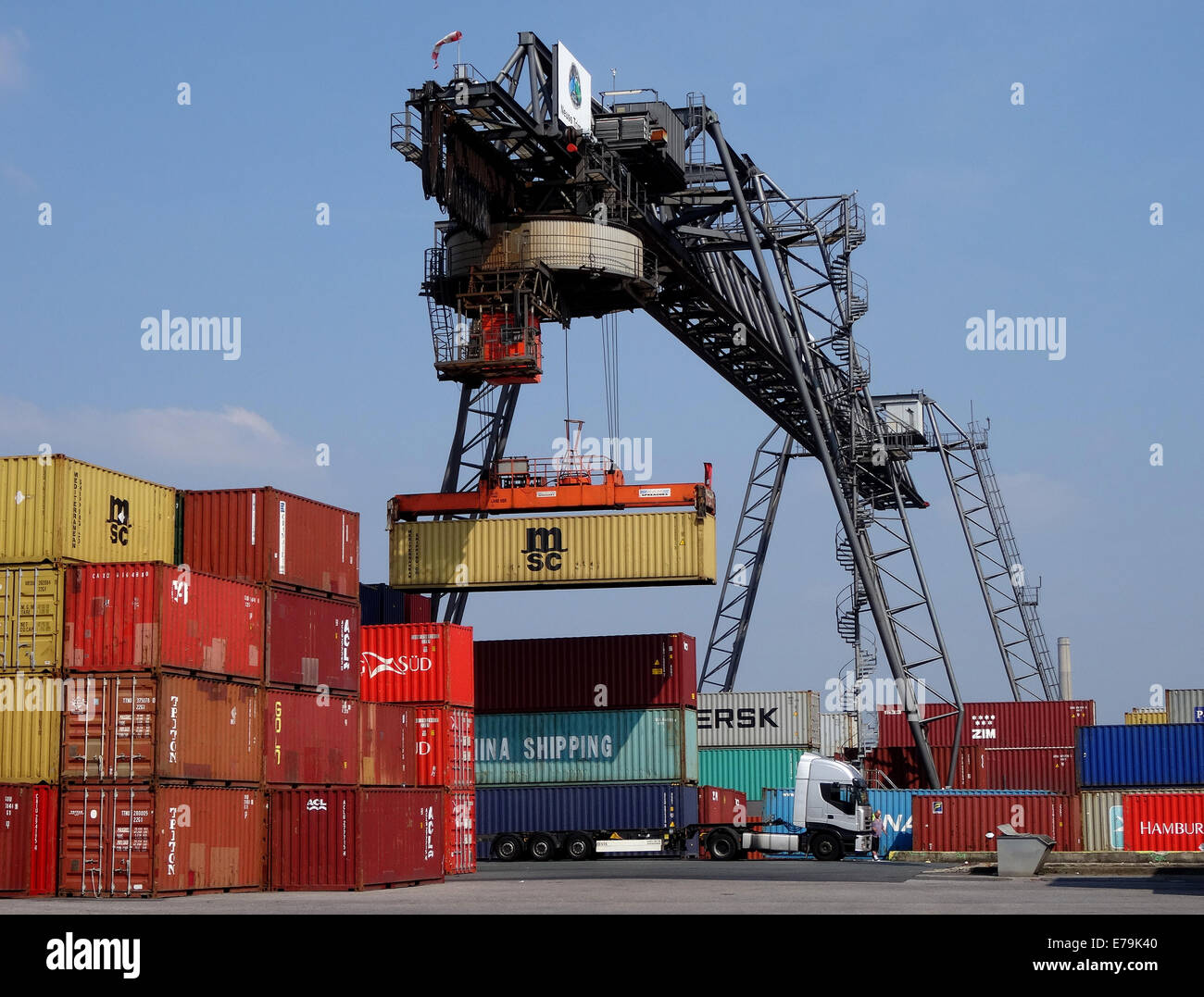 The Container Terminal in the Neuss Harbour with Crane, photo: Sept. 06 ...