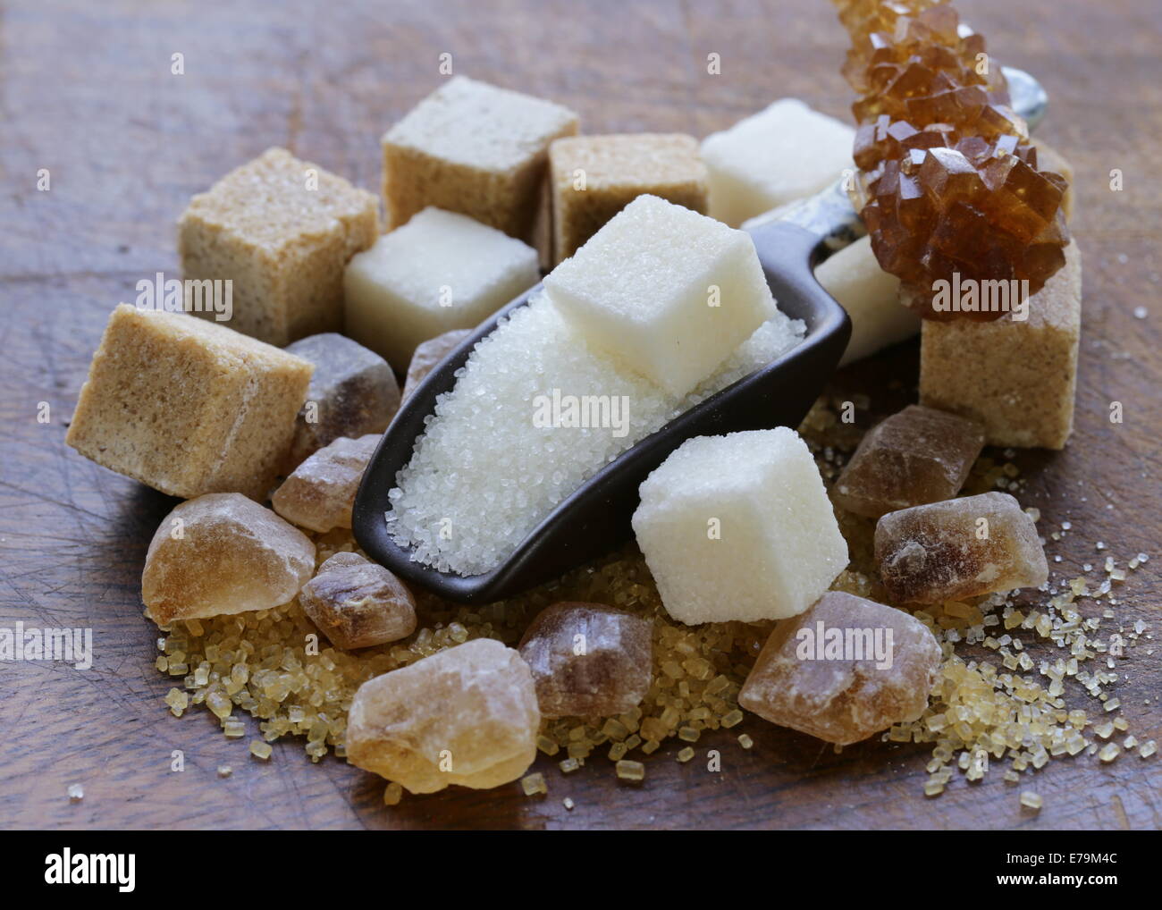different types of sugar - brown, white and refined sugar Stock Photo ...