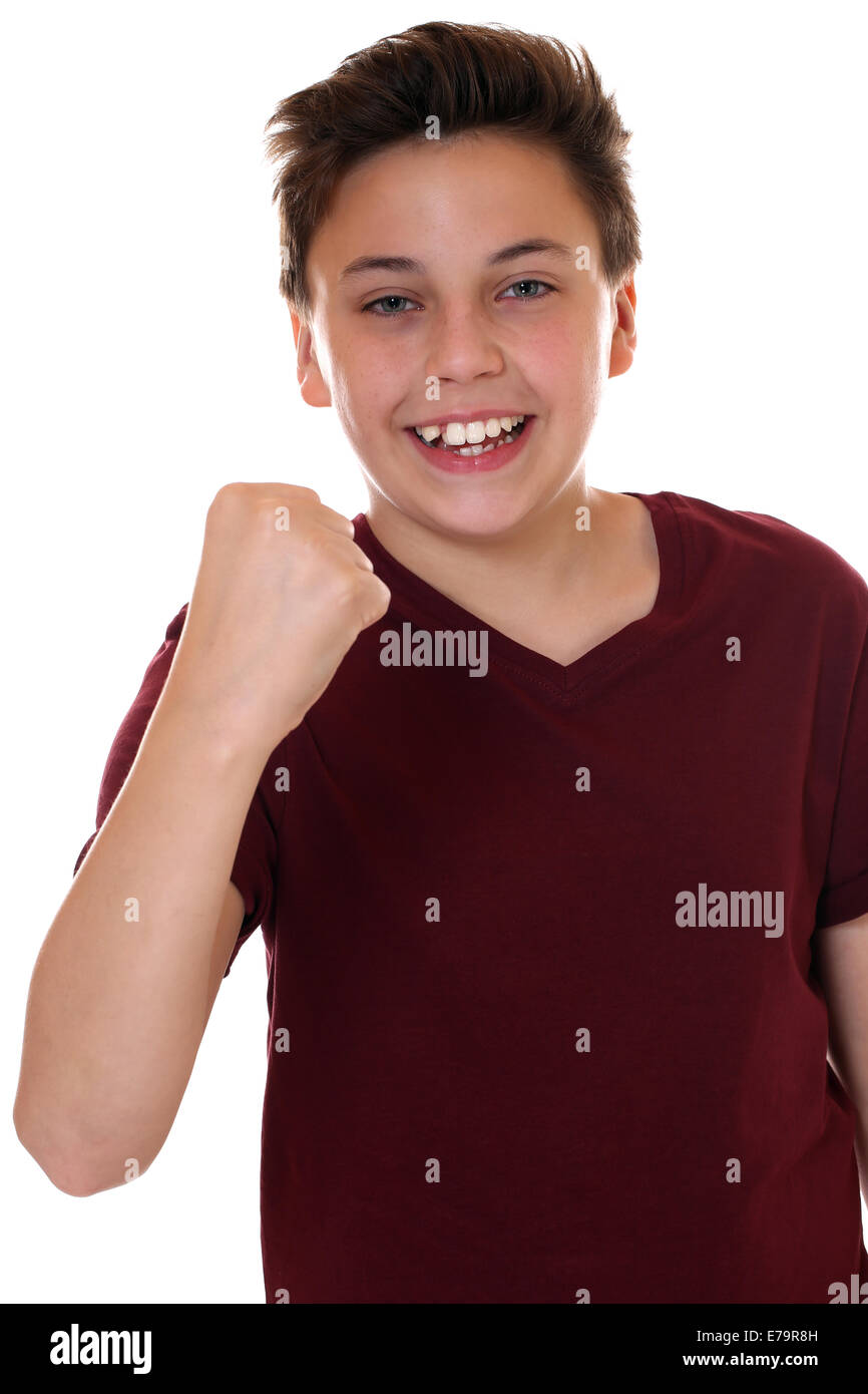 Successful boy winning, isolated on a white background Stock Photo - Alamy