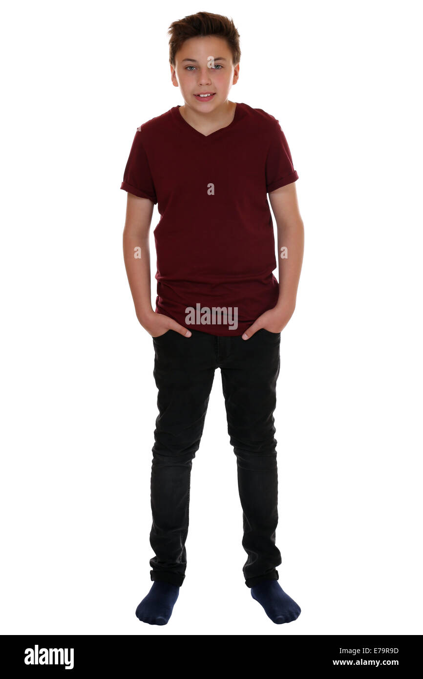 Young boy full body portrait isolated on a white background Stock Photo ...