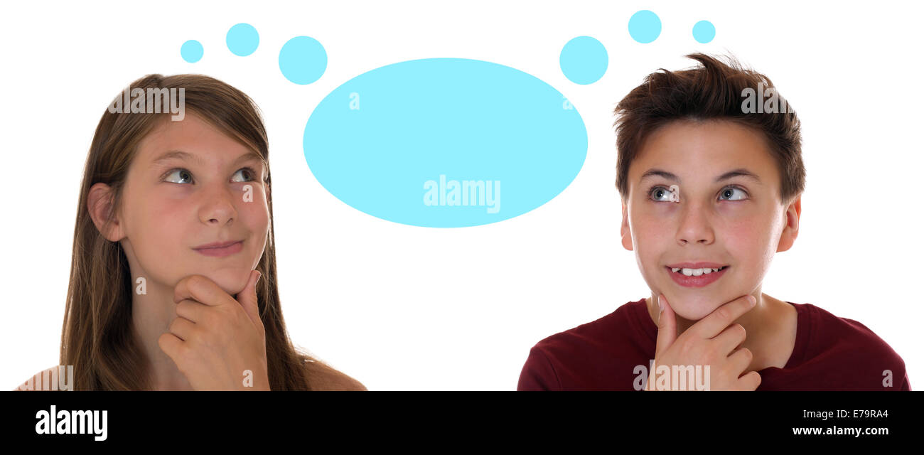 Young teenager or children thinking with think bubble and copyspace ...