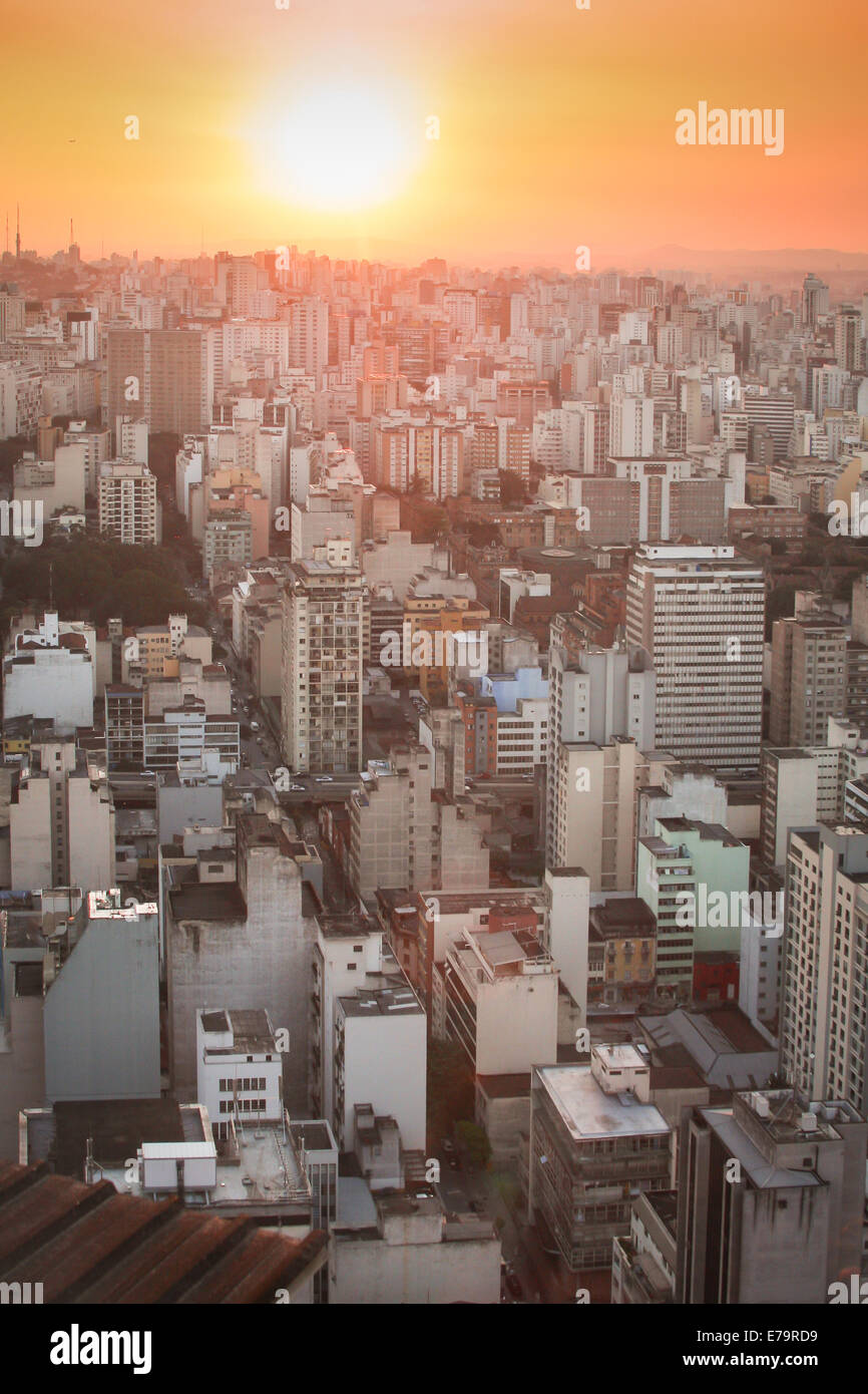 Sunset over Sao Paulo - Tower blocks in the city of Sao Paulo as the ...