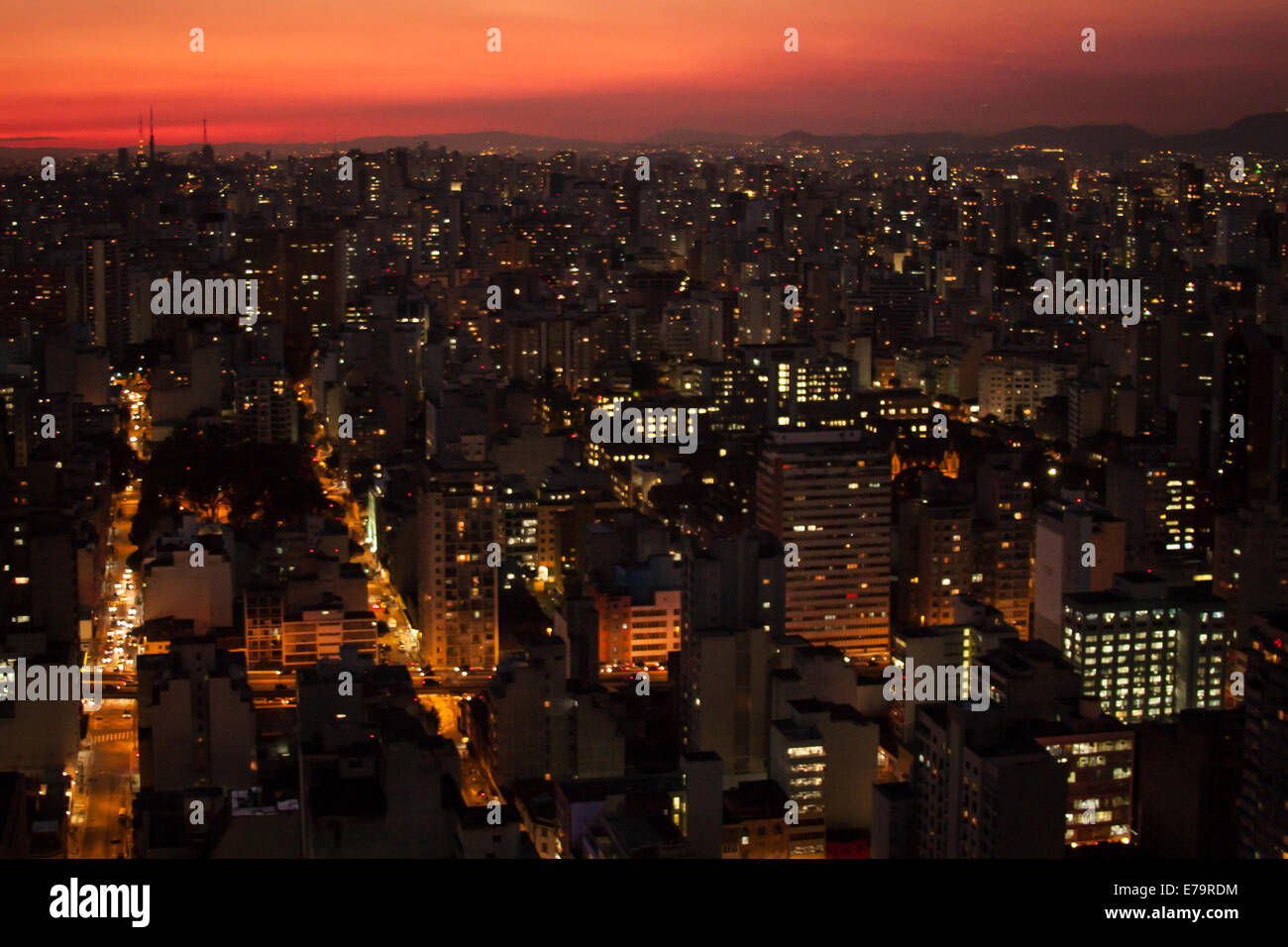 Sunset over Sao Paulo - Tower blocks in the city of Sao Paulo as the ...