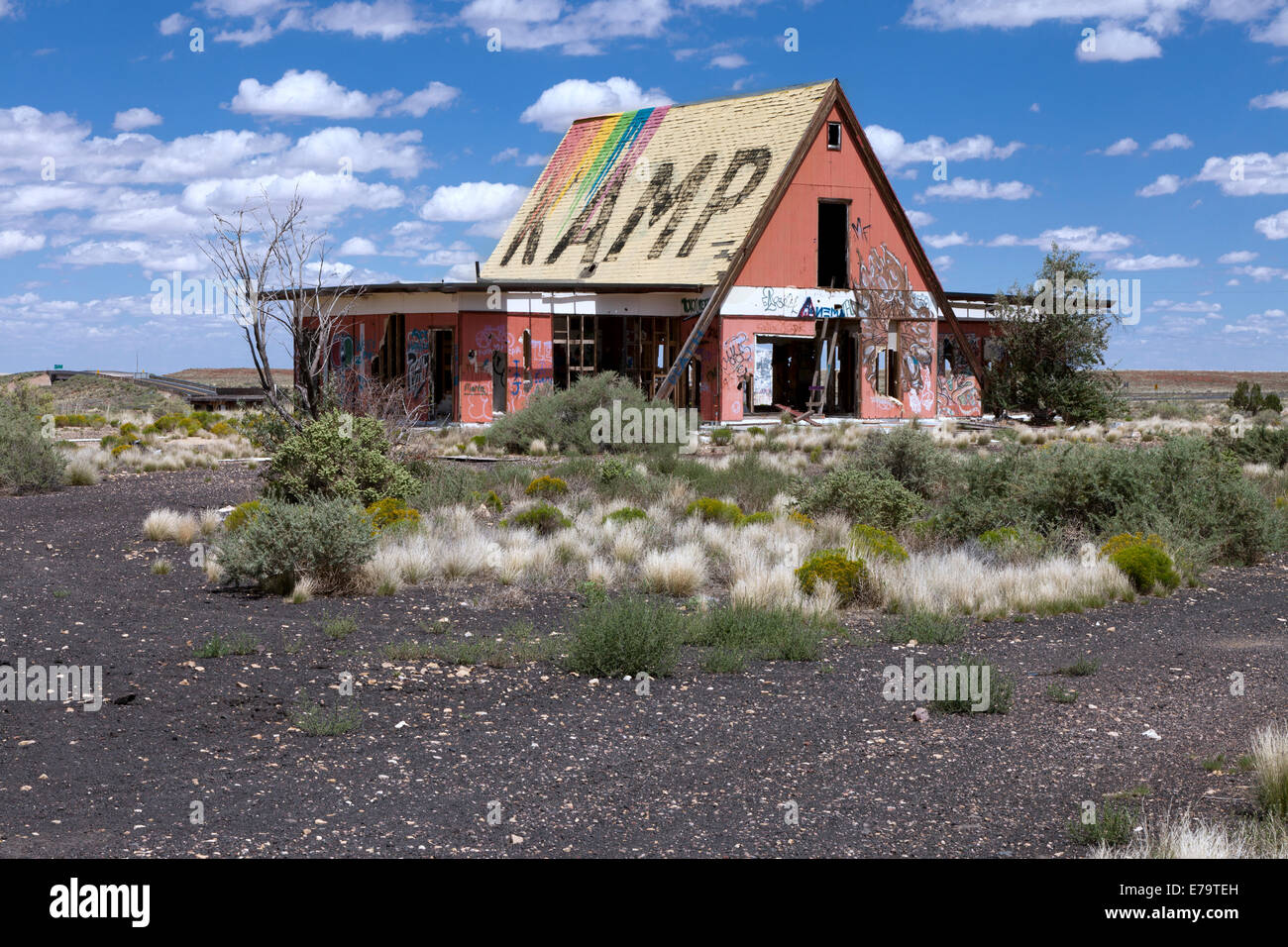 Two Guns' graffiti covered campground store. Two Guns is located in ...
