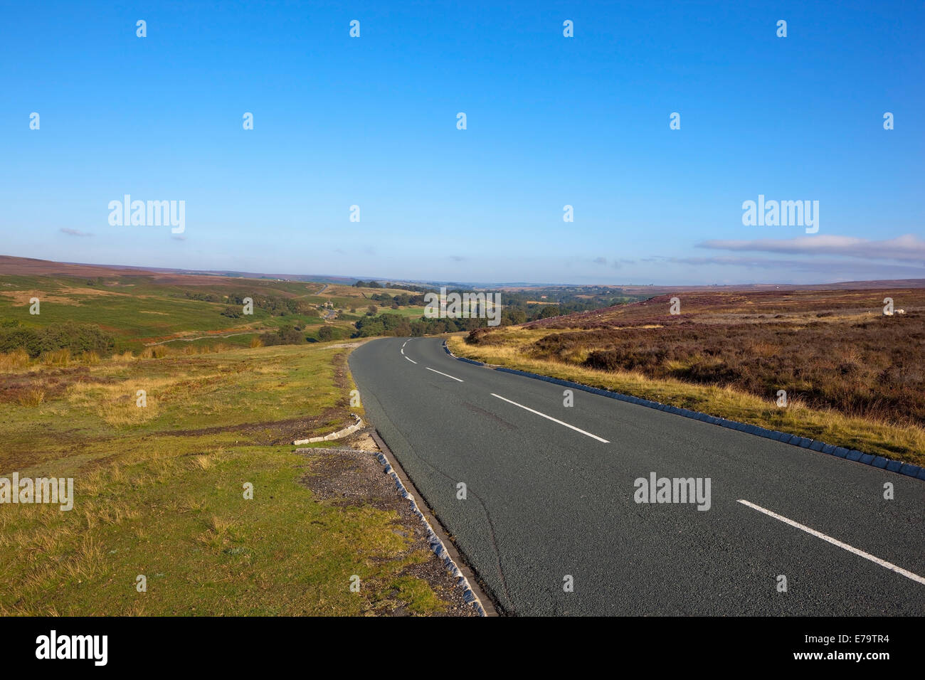 A tarmac road through the scenic landscape of the North York moors ...