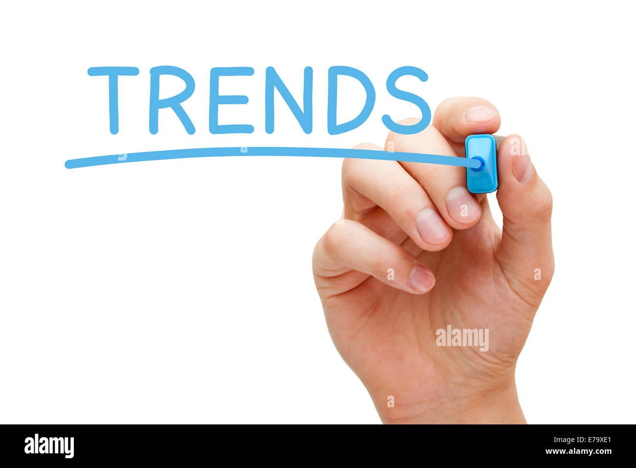 Hand writing Trends with blue marker on transparent wipe board Stock ...