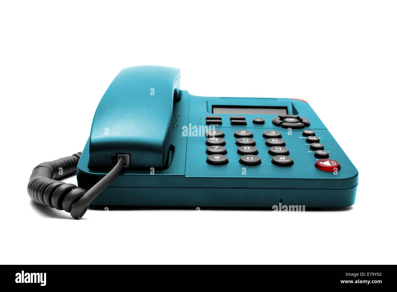 Blue phone isolated on white background closeup Stock Photo - Alamy