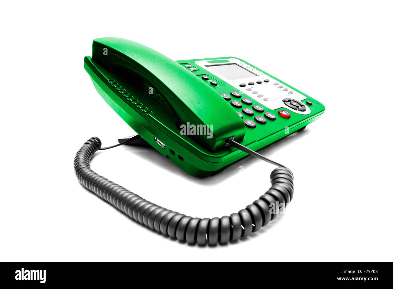 Green IP office phone isolated on white background Stock Photo - Alamy
