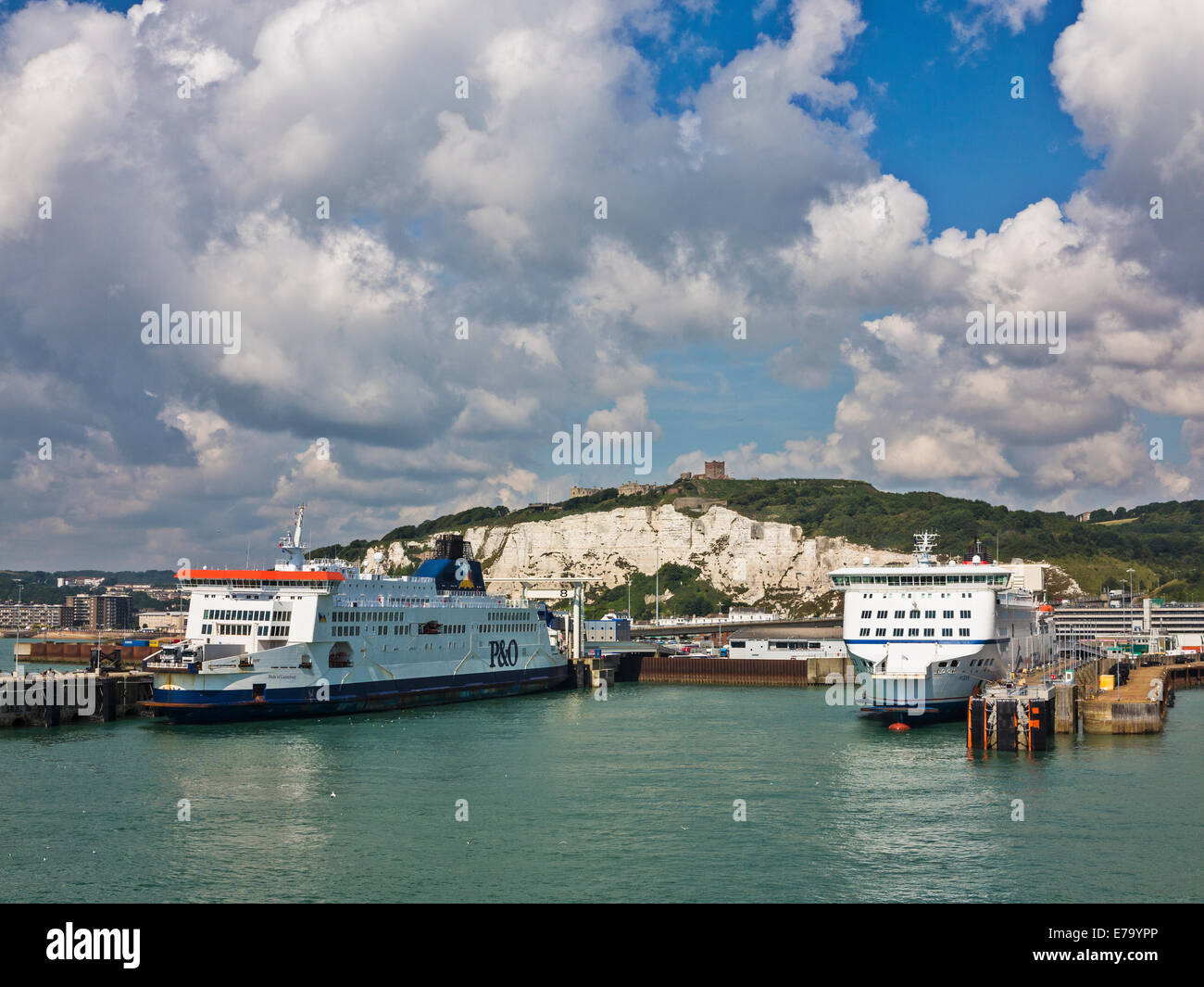 The UK port of Dover, on a summer's day, with the White Cliffs and ...