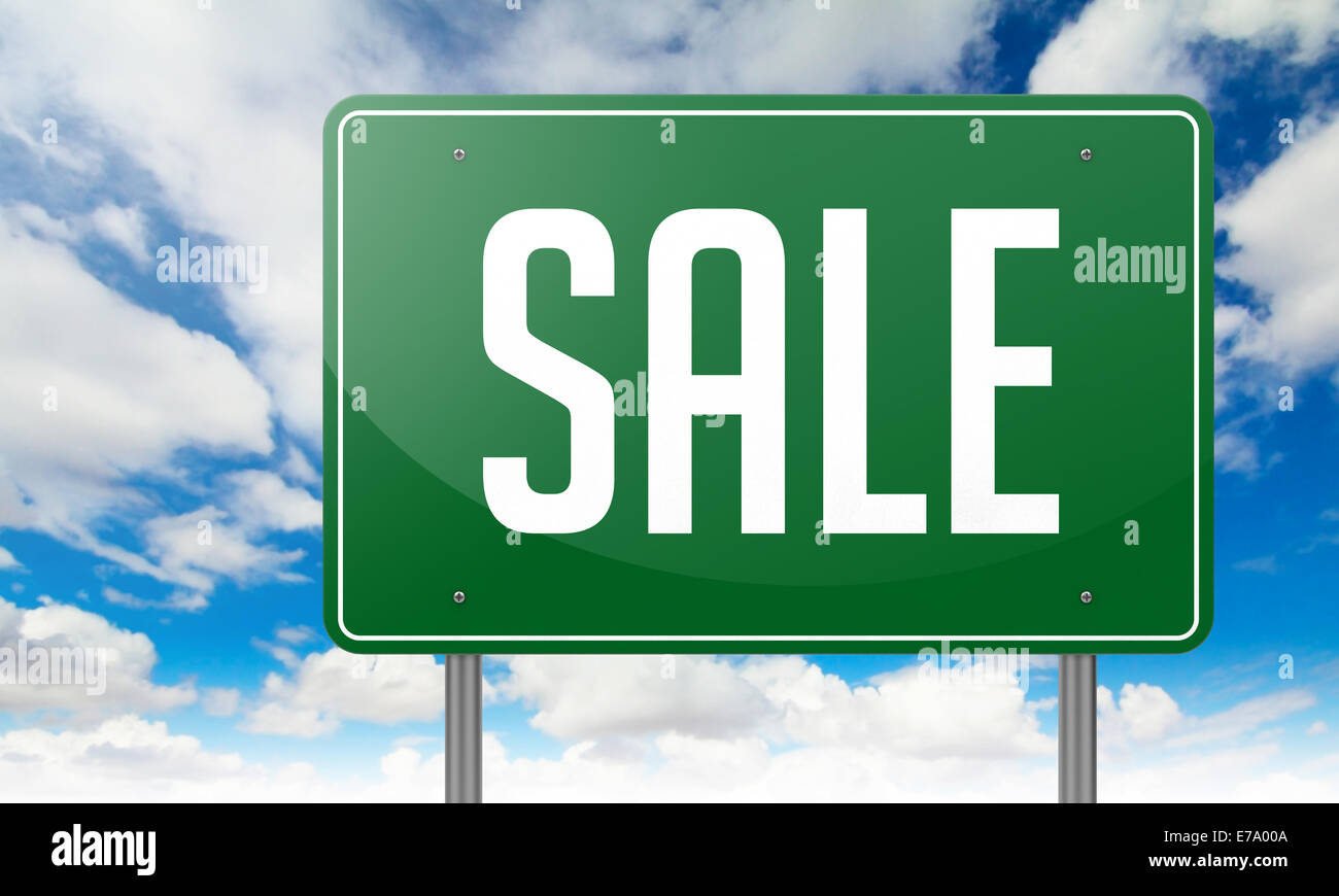 Sale on Green Highway Signpost Stock Photo - Alamy