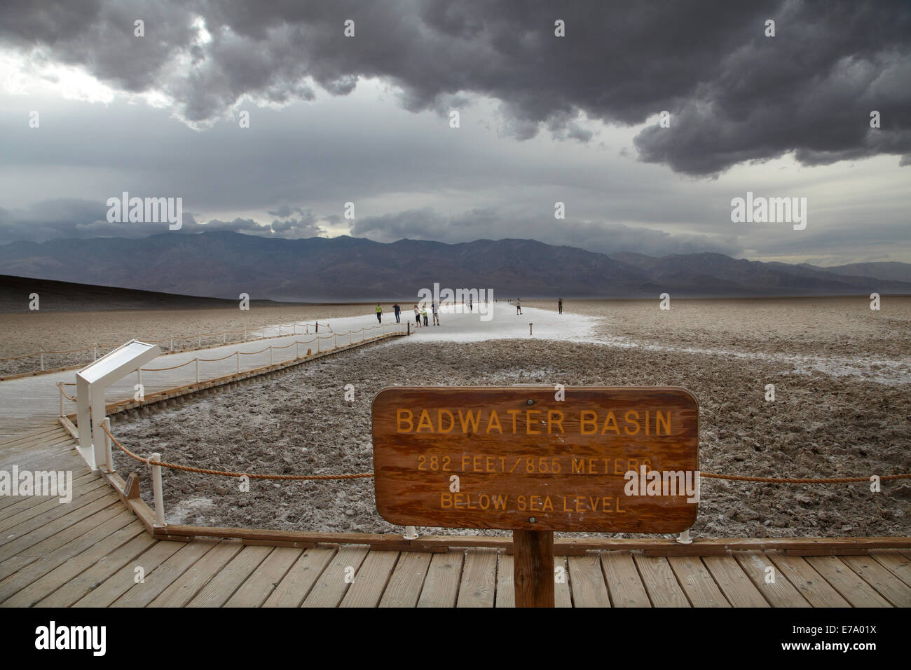Tourists at Badwater Basin, 282 ft (86 m) below sea level (lowest land ...