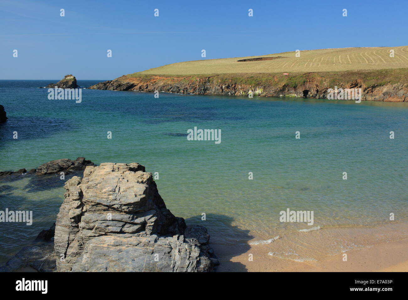 Summer view across Trevone bay, North Cornwall, England, UK Stock Photo ...