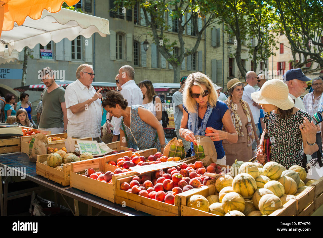 Market in Uzes, Gard, Languedoc, France Stock Photo - Alamy