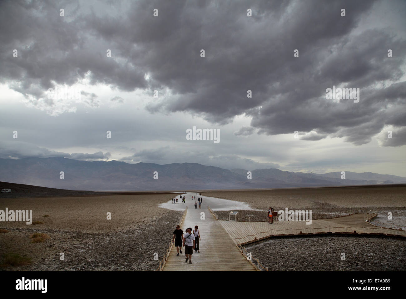 Tourists at Badwater Basin, 282 ft (86 m) below sea level (lowest land ...