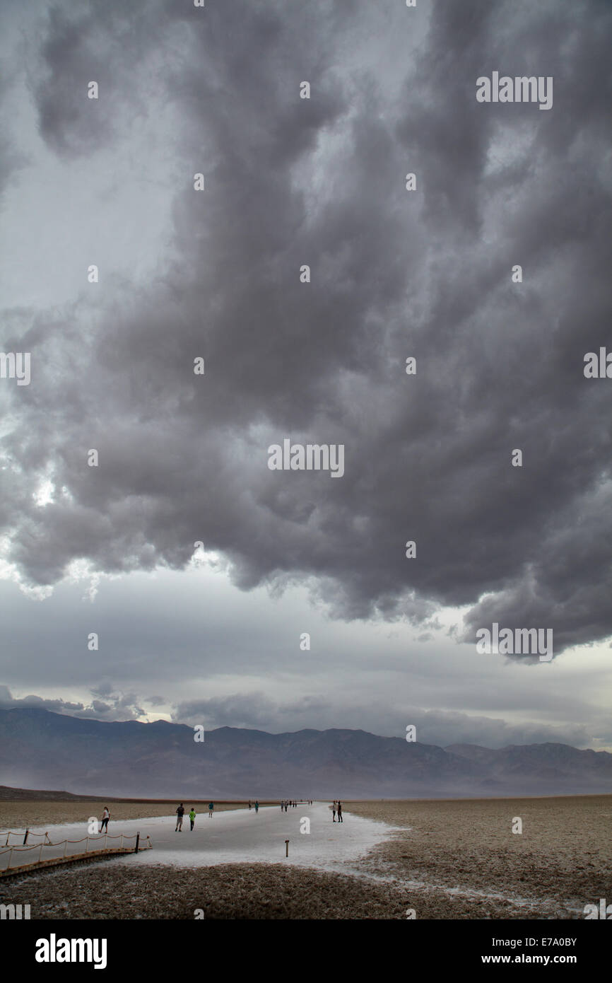 Tourists at Badwater Basin, 282 ft (86 m) below sea level (lowest land ...