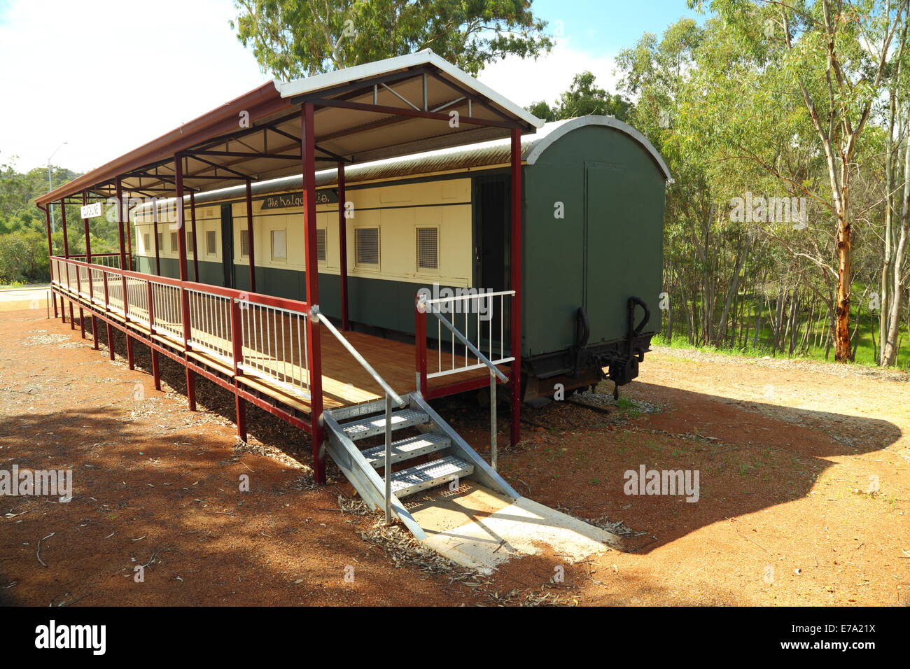 A restored rail carriage, currently serving as a museum, at Clackline ...