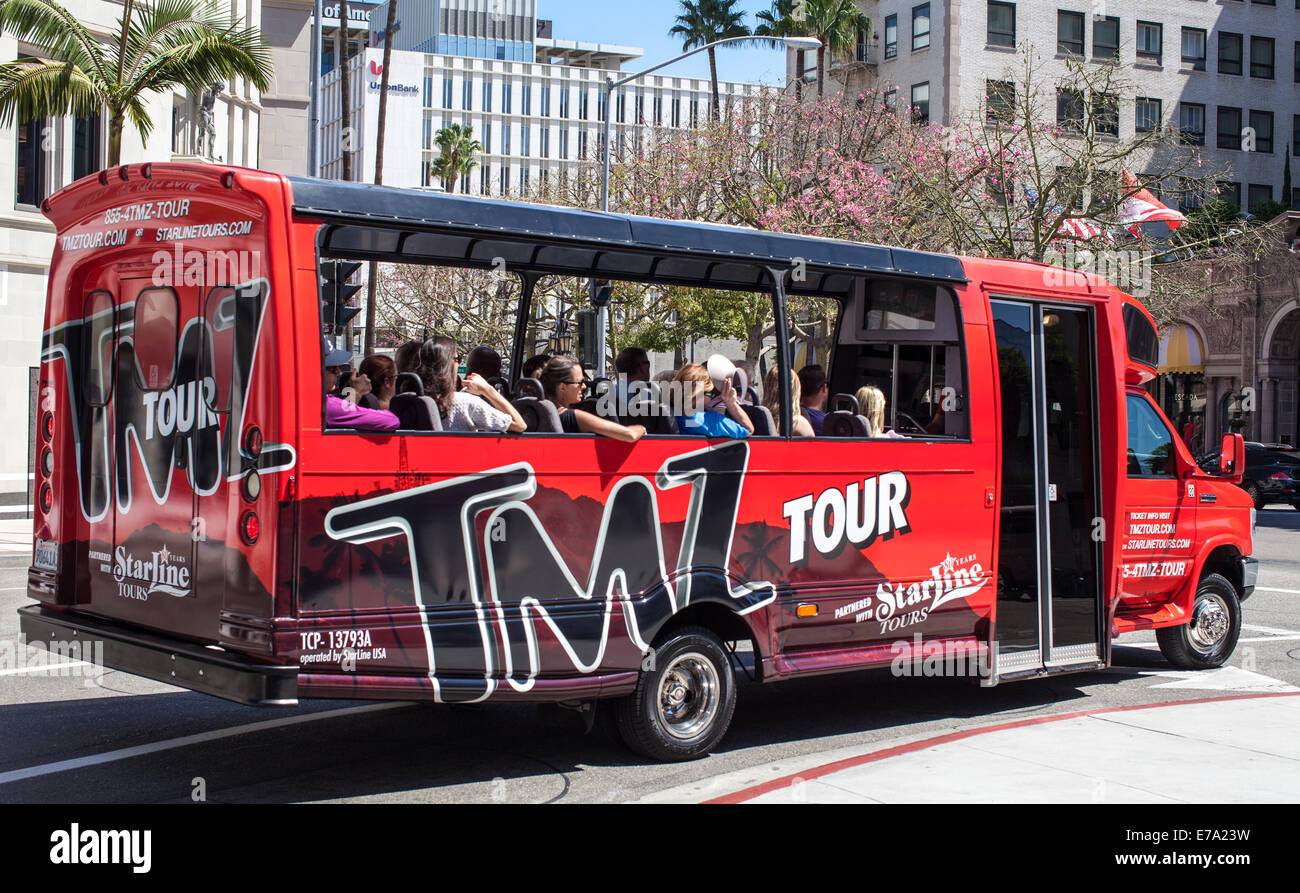 A TMZ tour bus in Beverly Hills Stock Photo - Alamy
