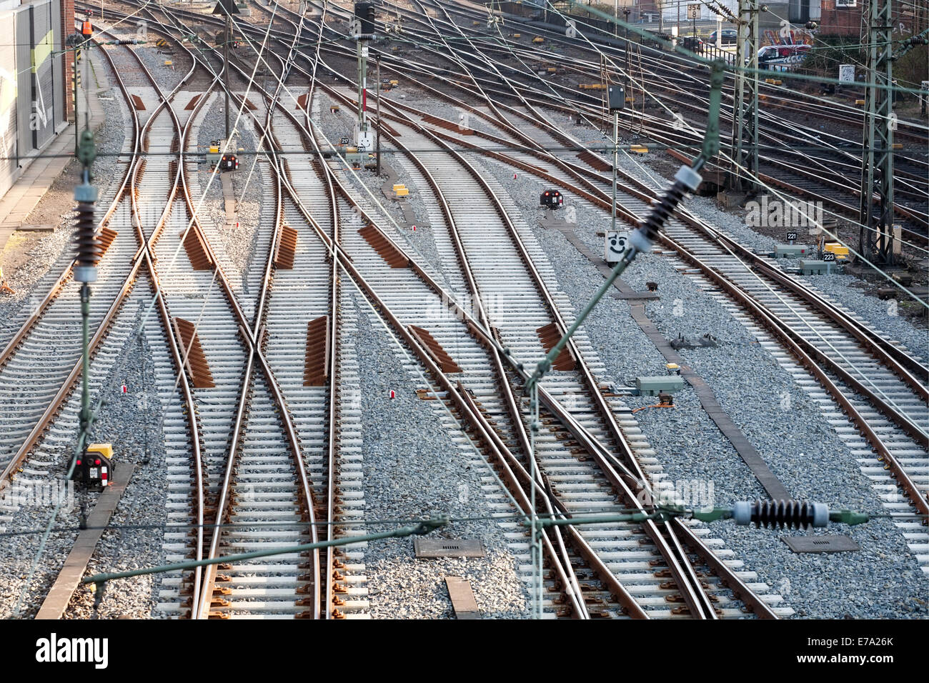 top perspective view on many railway track lines Stock Photo - Alamy