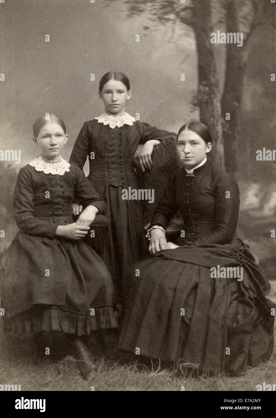 Teenage Girl with Two Younger Girls with Lace Collars, Portrait, circa ...