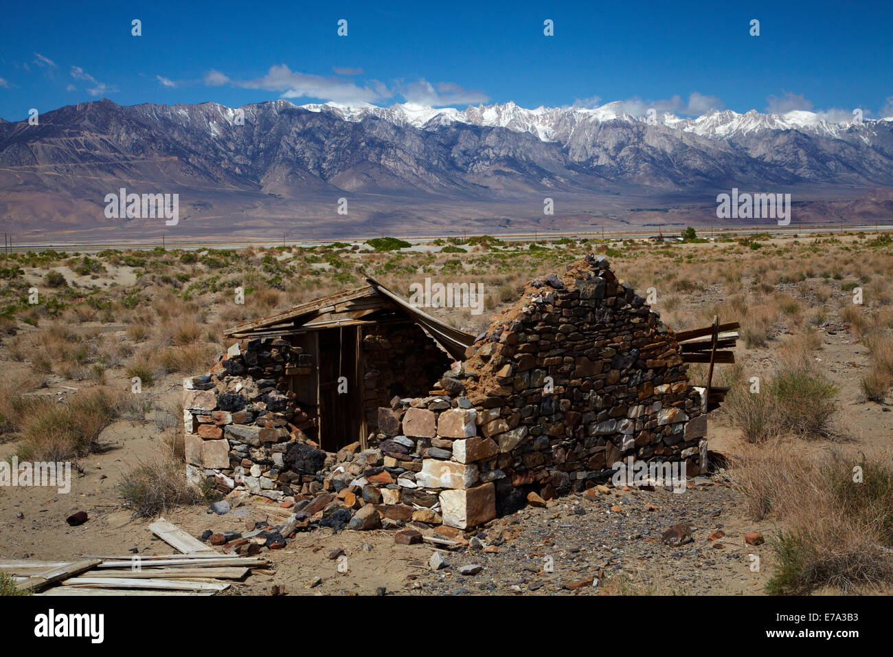 Derelict stone hut at the abandoned town of Swansea, near Keeler by ...