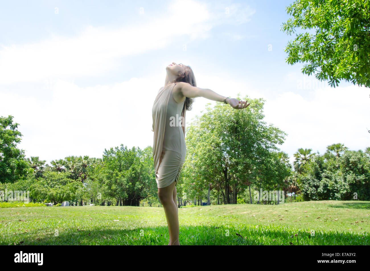 Happy woman enjoying nature freedom hi-res stock photography and images ...