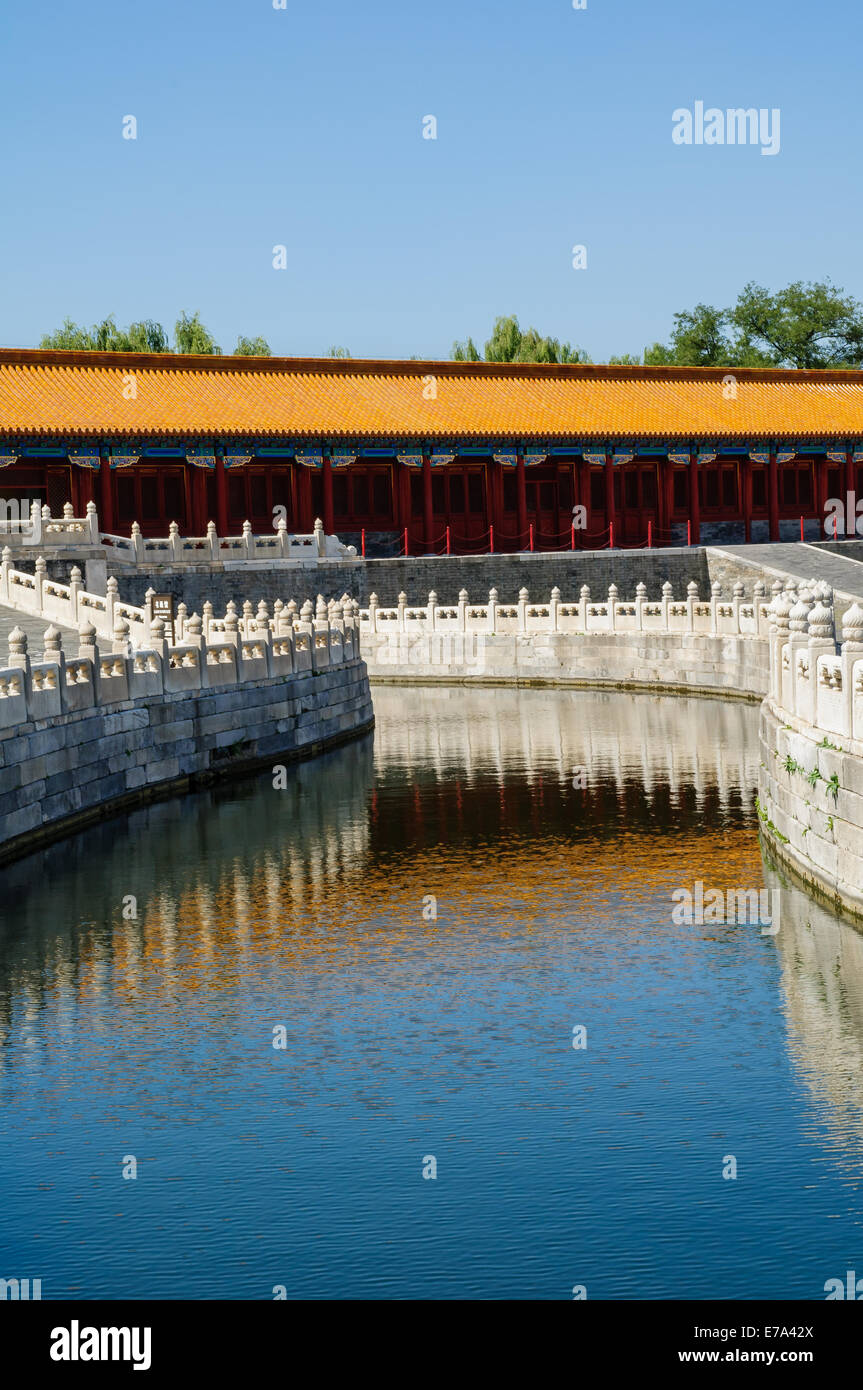 Temple reflecting in water in the Forbidden City, Beijing, China Stock ...