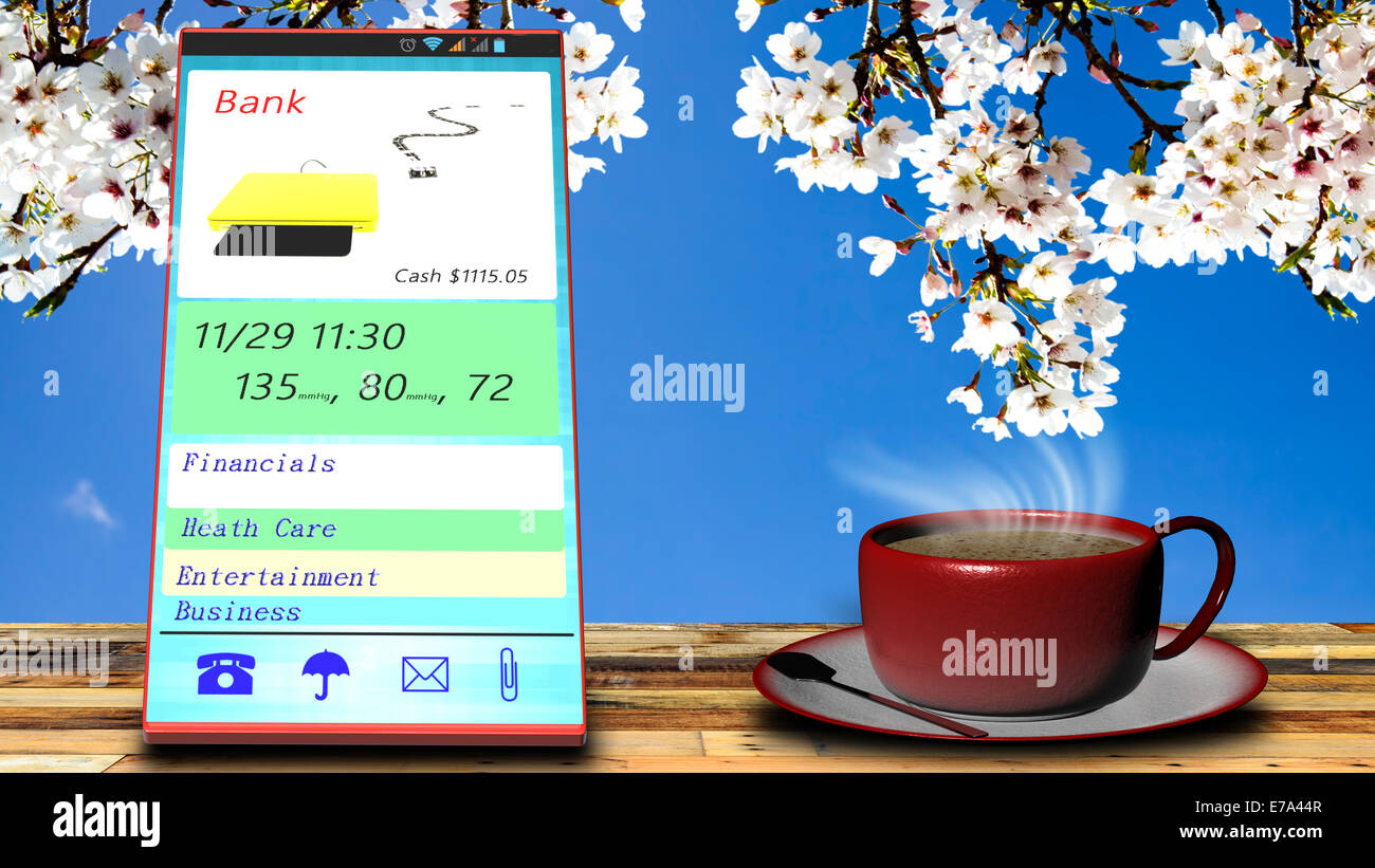 smart phone design with coffee beside Stock Photo - Alamy