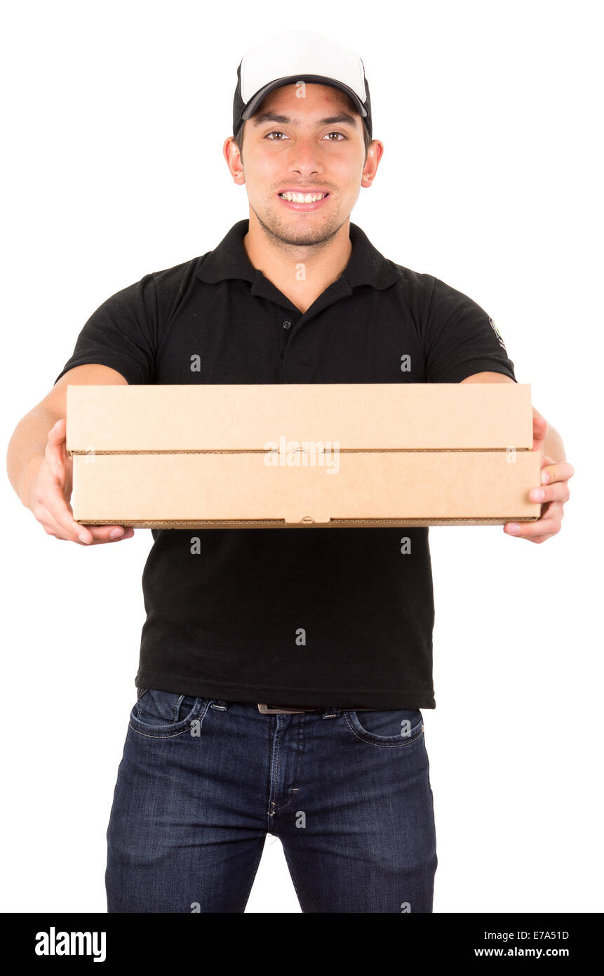 happy friendly confident delivery man carrying boxes Stock Photo - Alamy