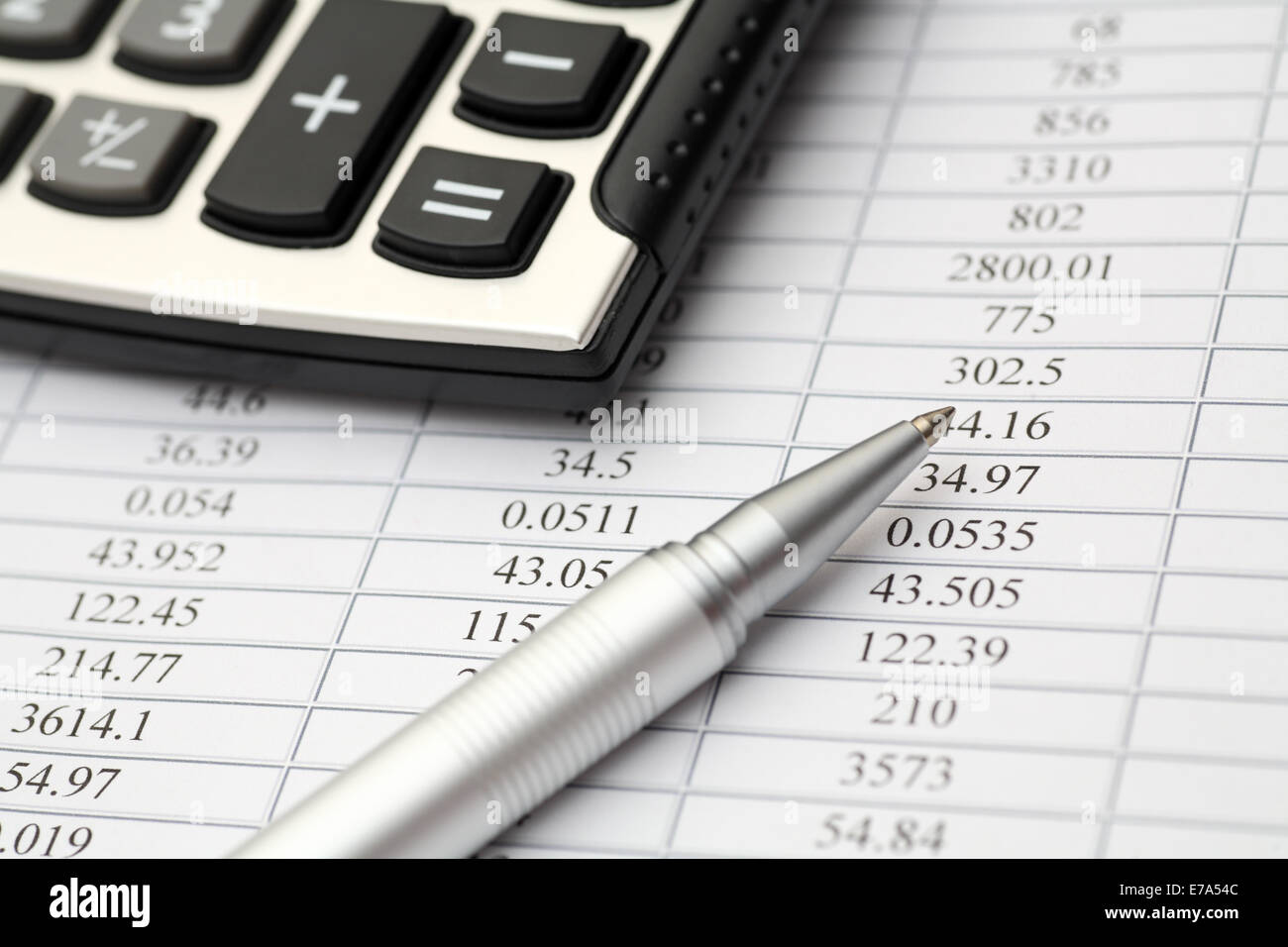 Financial statements. Calculator, ballpoint pen on financial statements ...