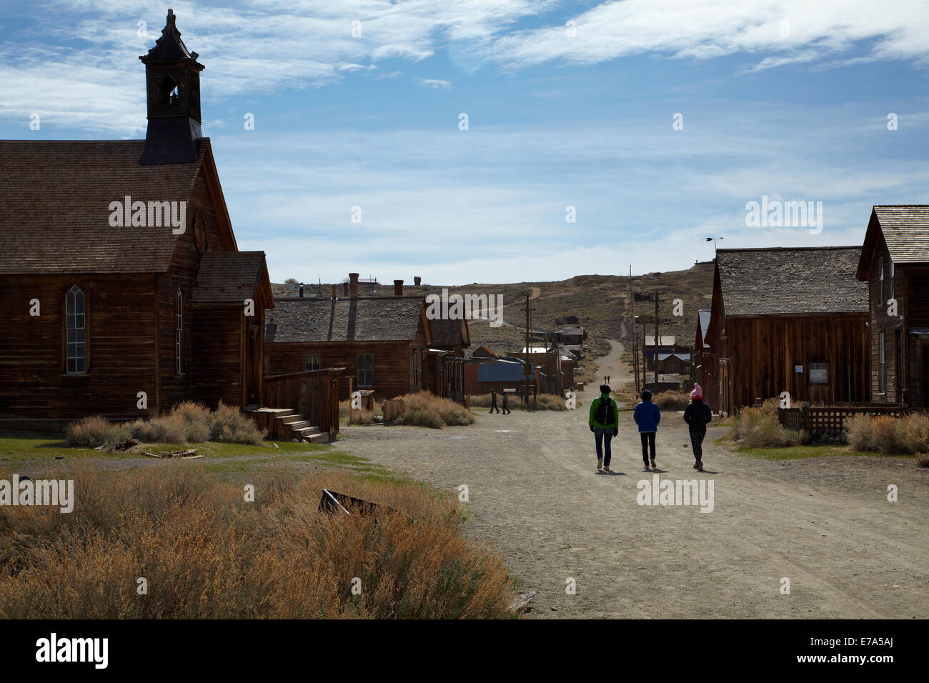 Methodist Church and tourists, Green Street, Bodie Ghost Town, Bodie Hills, Mono County, Eastern ...