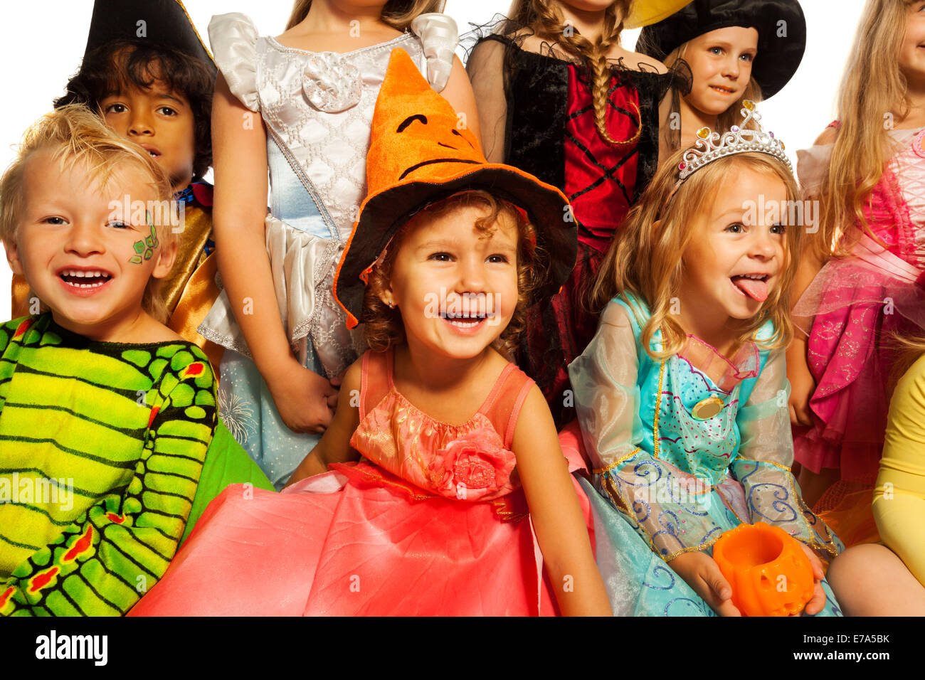 Many happy kids in Halloween costumes Stock Photo - Alamy
