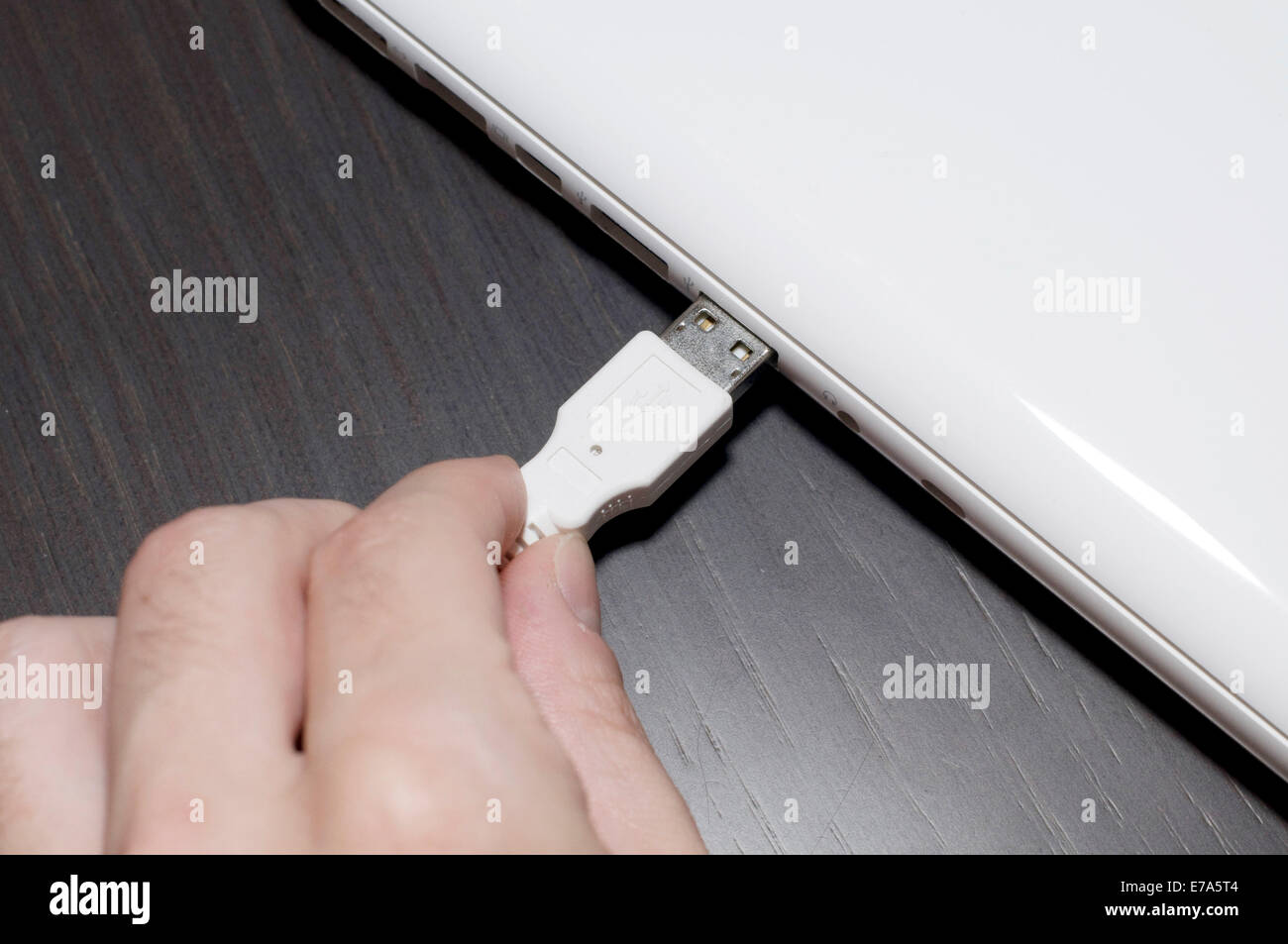 Plugging an USB device to the laptop port Stock Photo - Alamy