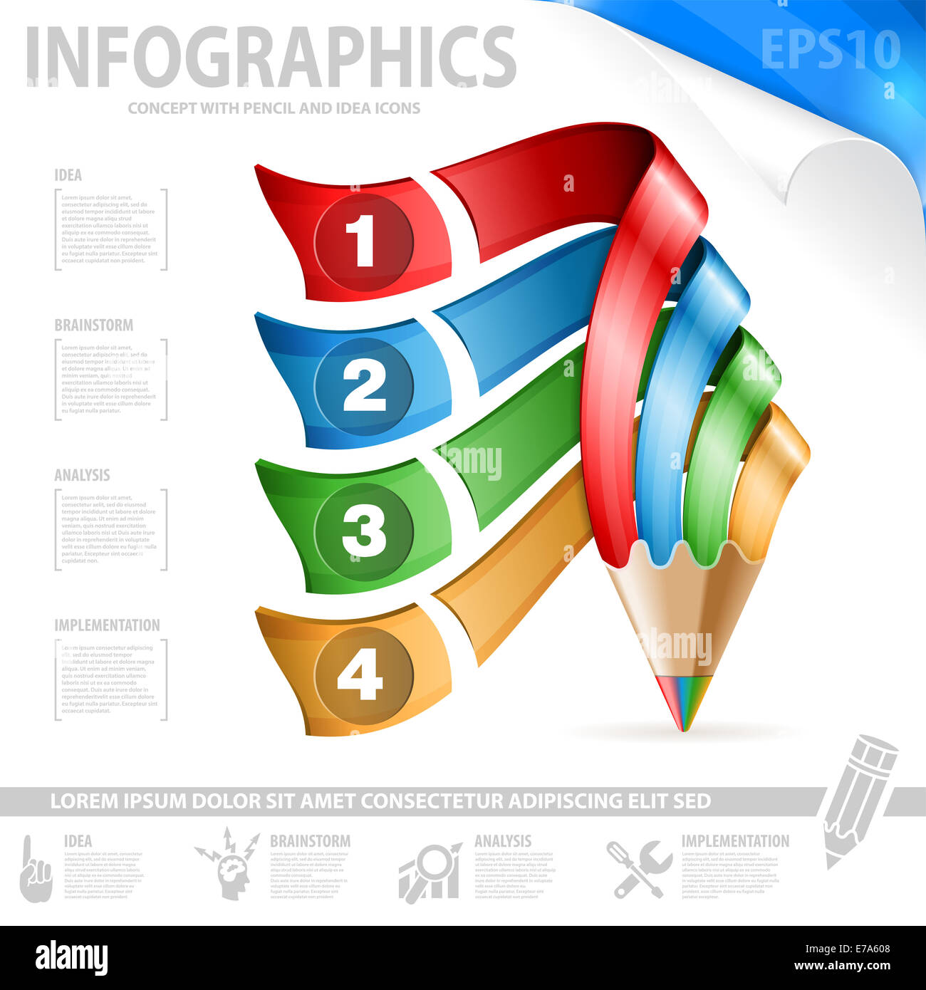 Business Poster with Pencil and Four Steps to do Work, Icon and ...