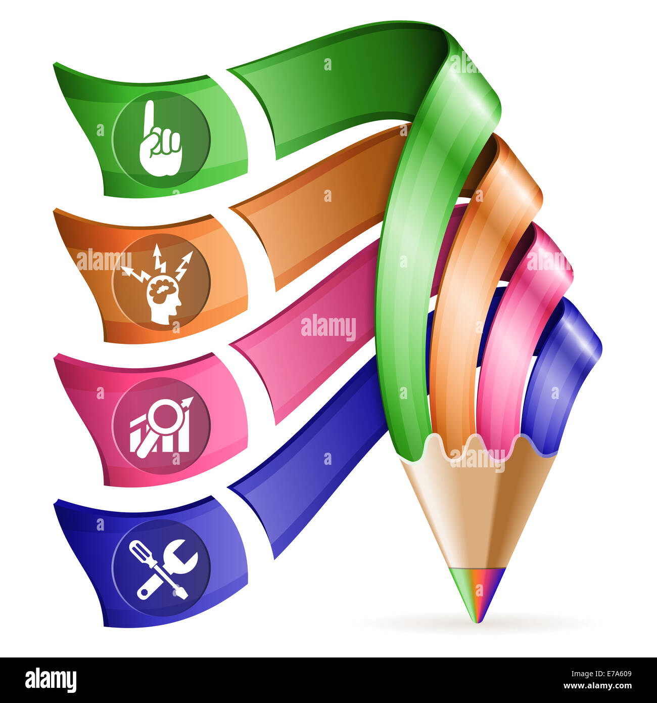 Business Poster with Pencil and Four Steps to do Work, Icon and ...