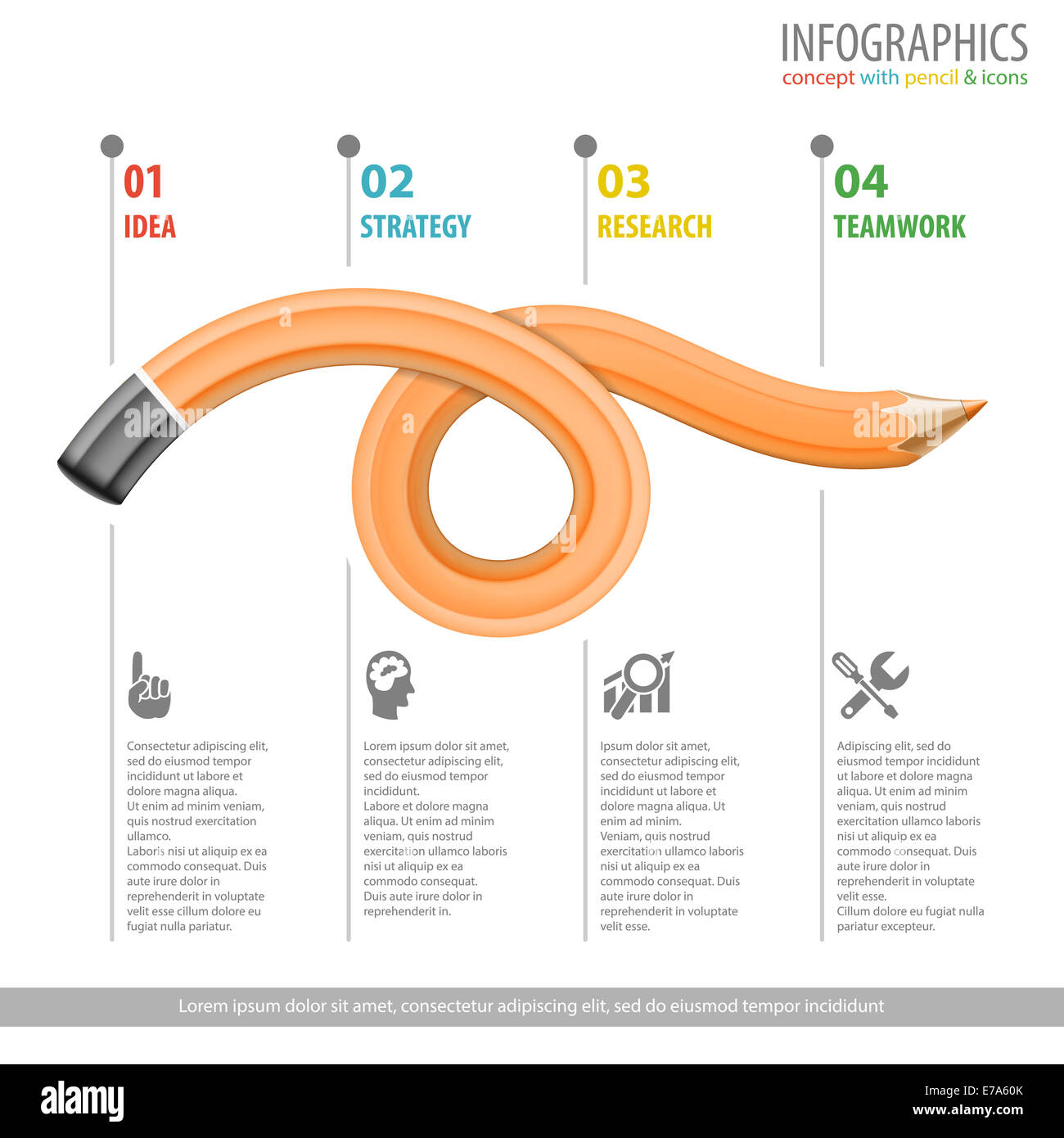 Business Poster with Pencil and Four Steps to do Work, Icon and ...