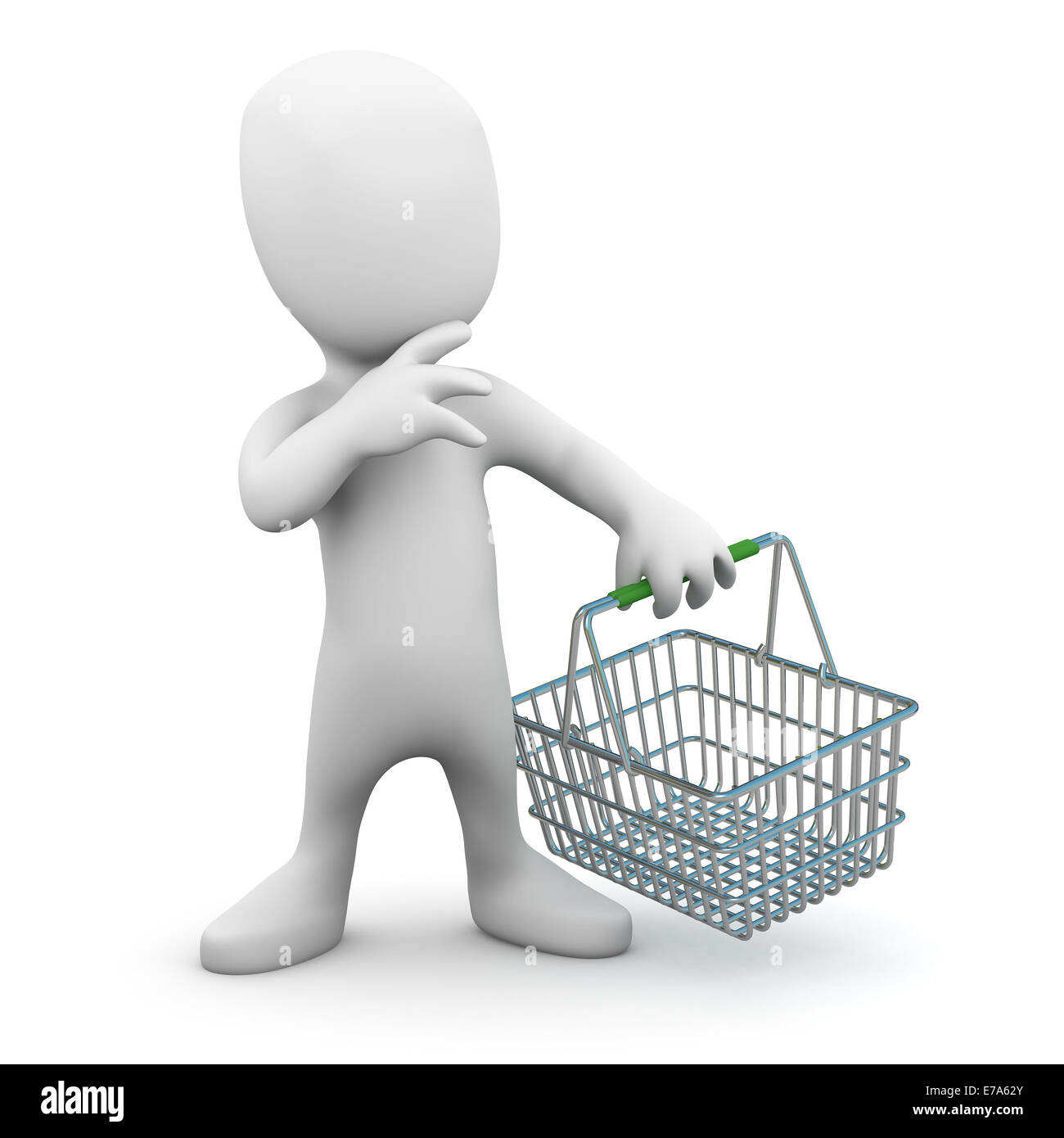 3d render of a little man holding an empty shopping basket Stock Photo ...