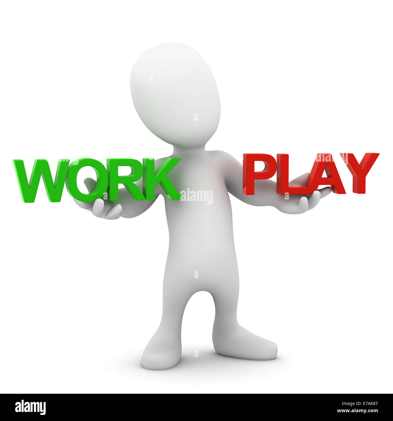 3d render of a little person holding the words Work and Play Stock ...