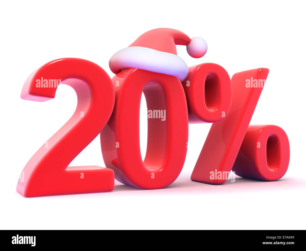 3d render of a twenty percent symbol wearing a Santa Claus hat Stock ...