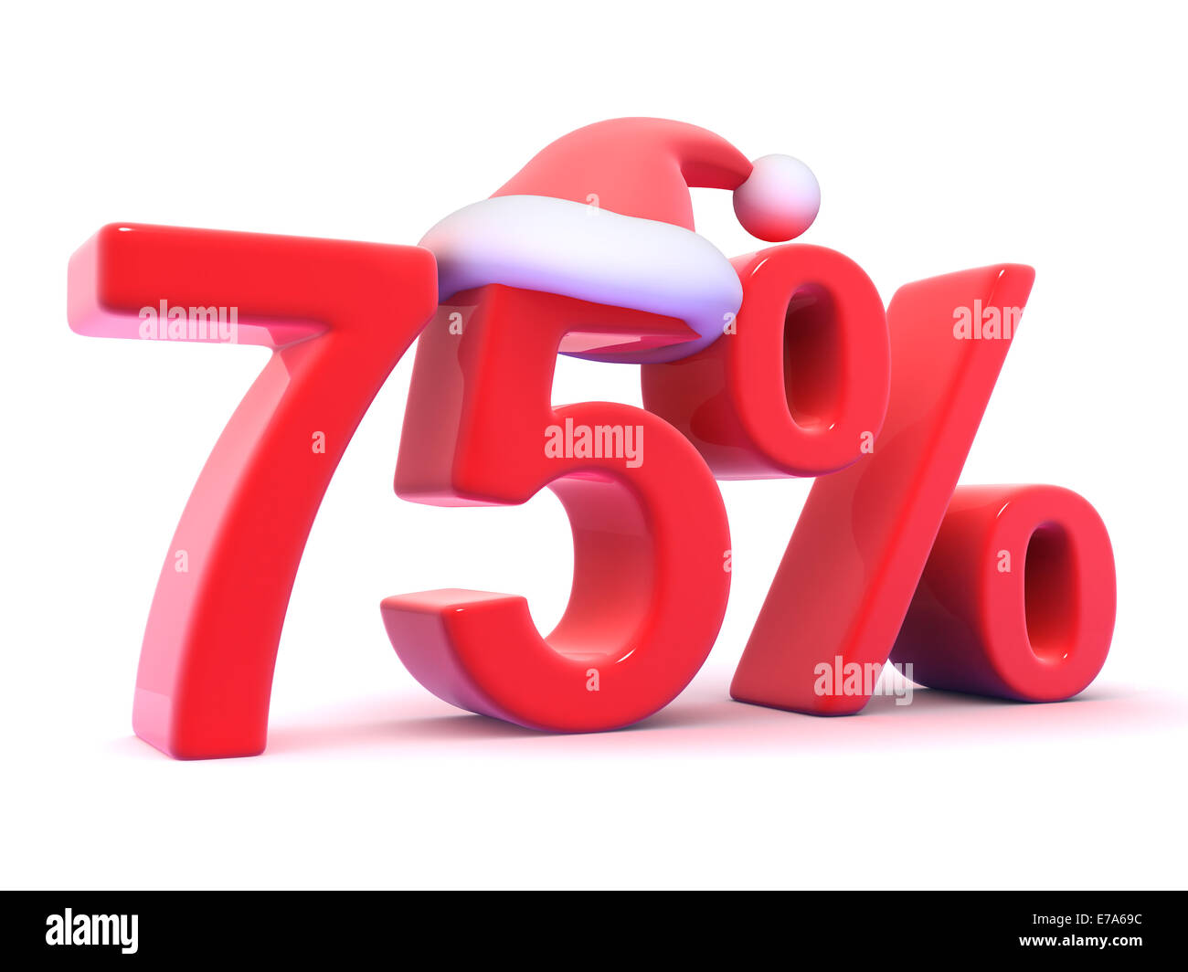 3d render of a seventy five percent symbol wearing a Santa Claus hat ...