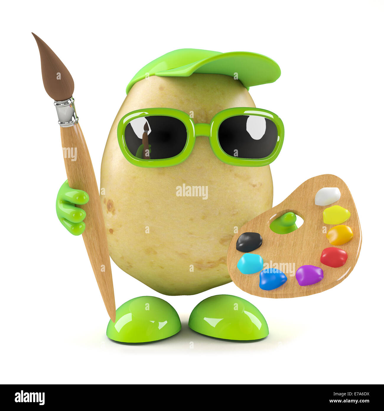 3d render of a potato character holding a paint brush and palette Stock ...