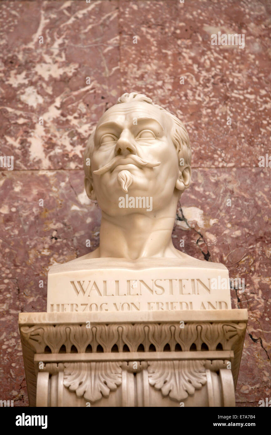 marble bust Wallenstein inside the Walhalla memorial east of Regensburg ...